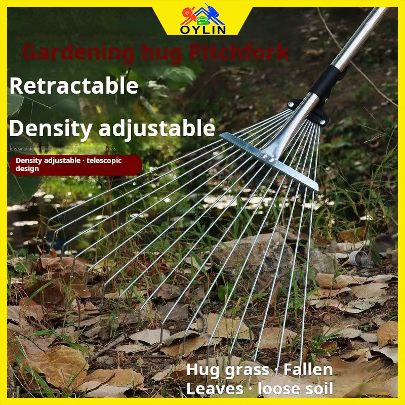 Adjustable Grass Rake Garden Lawn Grass Rake Leaf Rake 15Teeth 72-150 ...