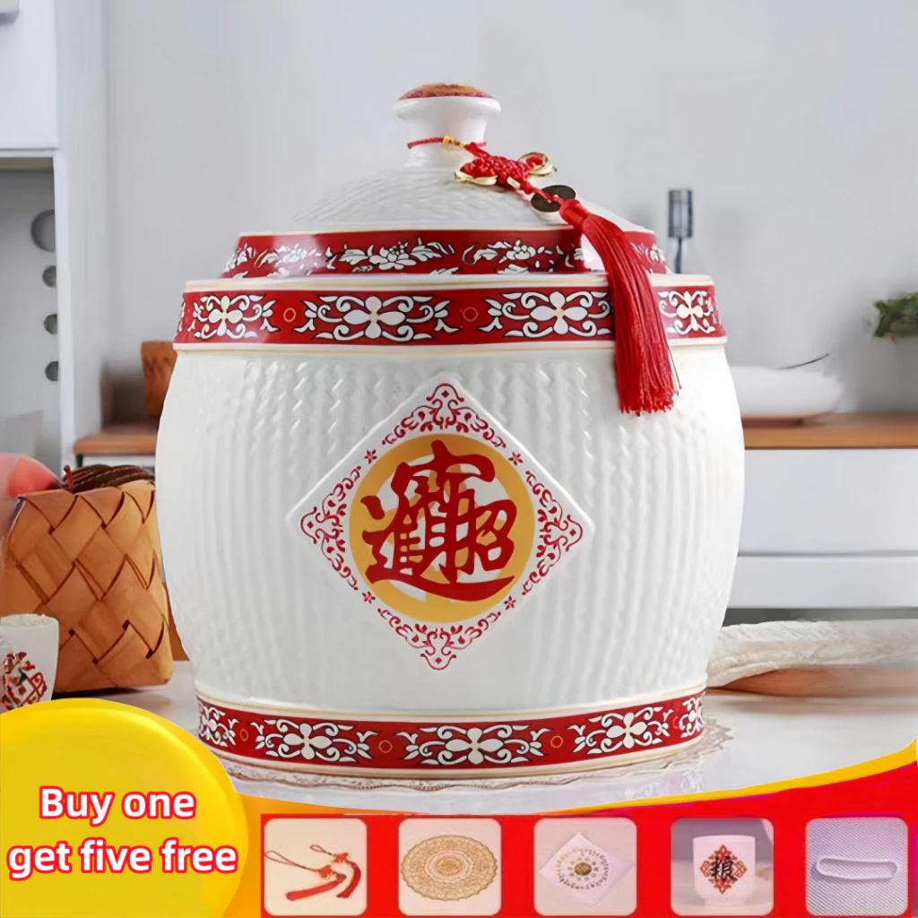 Jingdezhen ceramic rice dispenser 10kg 5kilos rice container storage ...