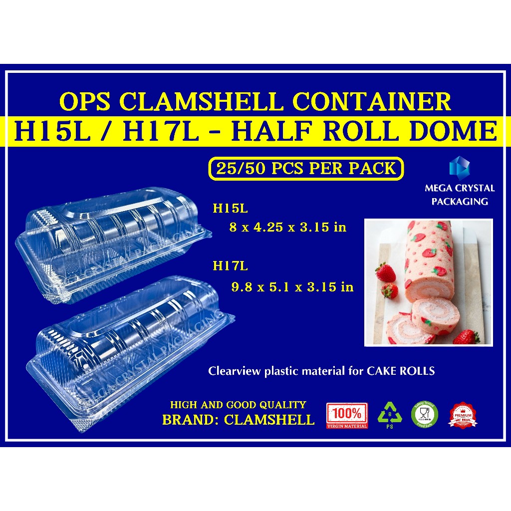 [ 50 Pcs. ] Clamshell Container OPS H15L and H17L Half Roll Dome Clear ...