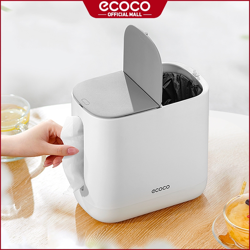 Ecoco Tissue Box Holder Desktop Dustbin with Lid Tissue Dispenser 1.5L ...
