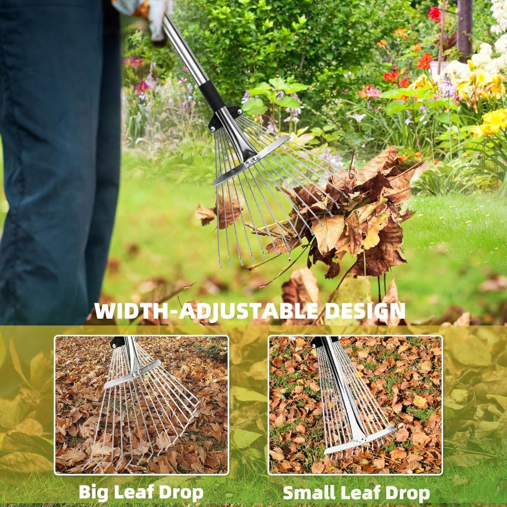 Adjustable Garden Camping Rake,Metal Leaf Rake with Collapsing Tines ...