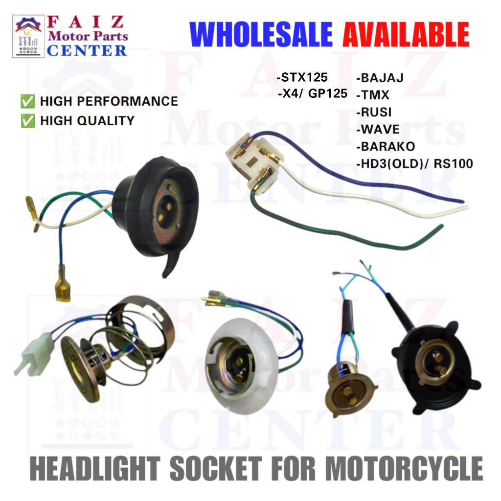HEADLIGHT SOCKET FOR MOTORCYCLE BAJAJ, TMX, RUSI, WAVE, XRM, X4/GP125 ...