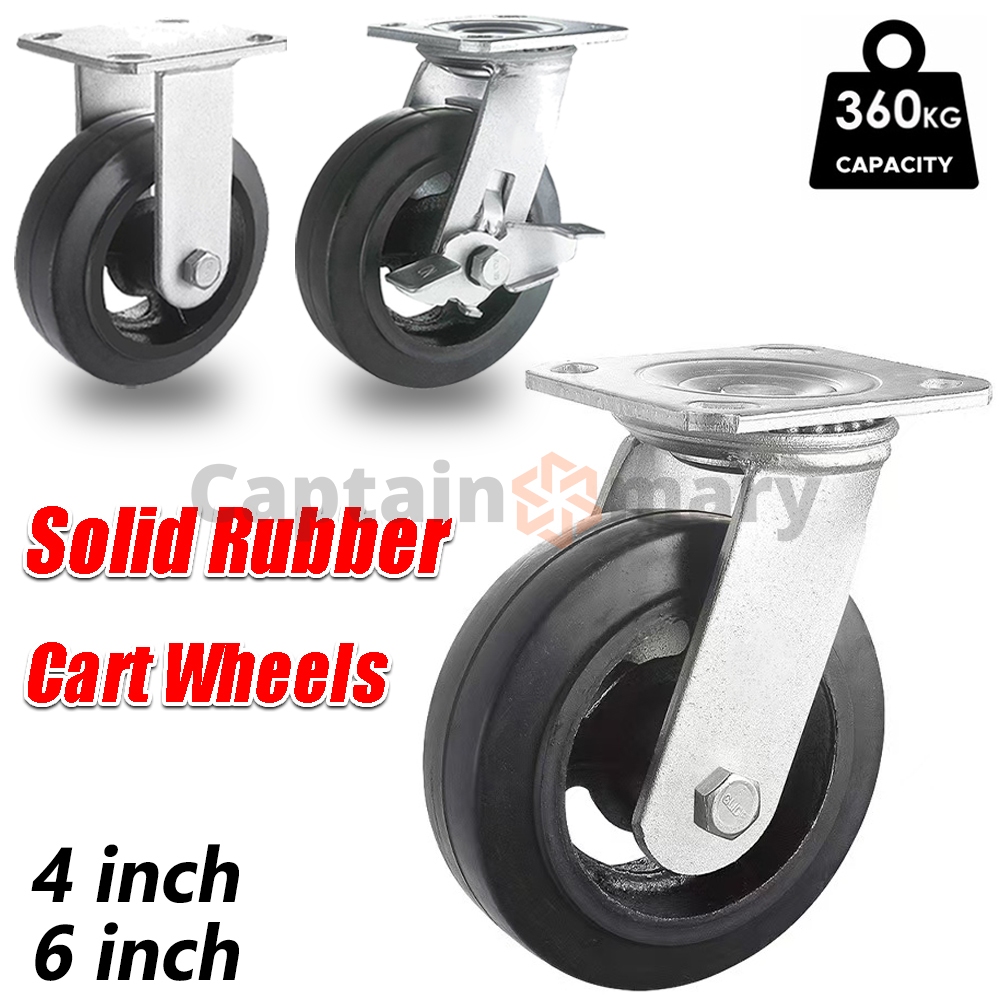 Black Push Cart Wheel Heavy Duty Solid Rubber Single Wheels For Hand ...