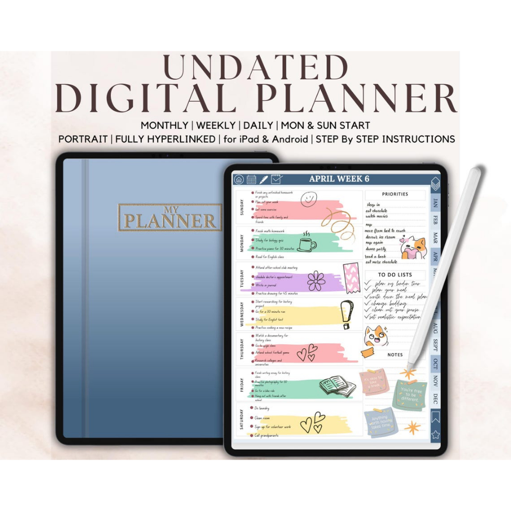 Undated Digital Planner, Simple Minimalist Undated Digital Planner ...