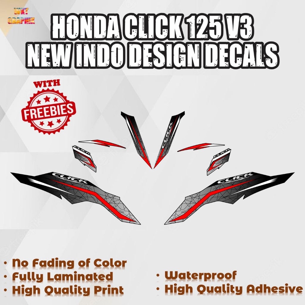 HONDA CLICK 125 V3 NEW INDO DESIGN DECALS (WATERPROOF, LAMINATED, FADE ...