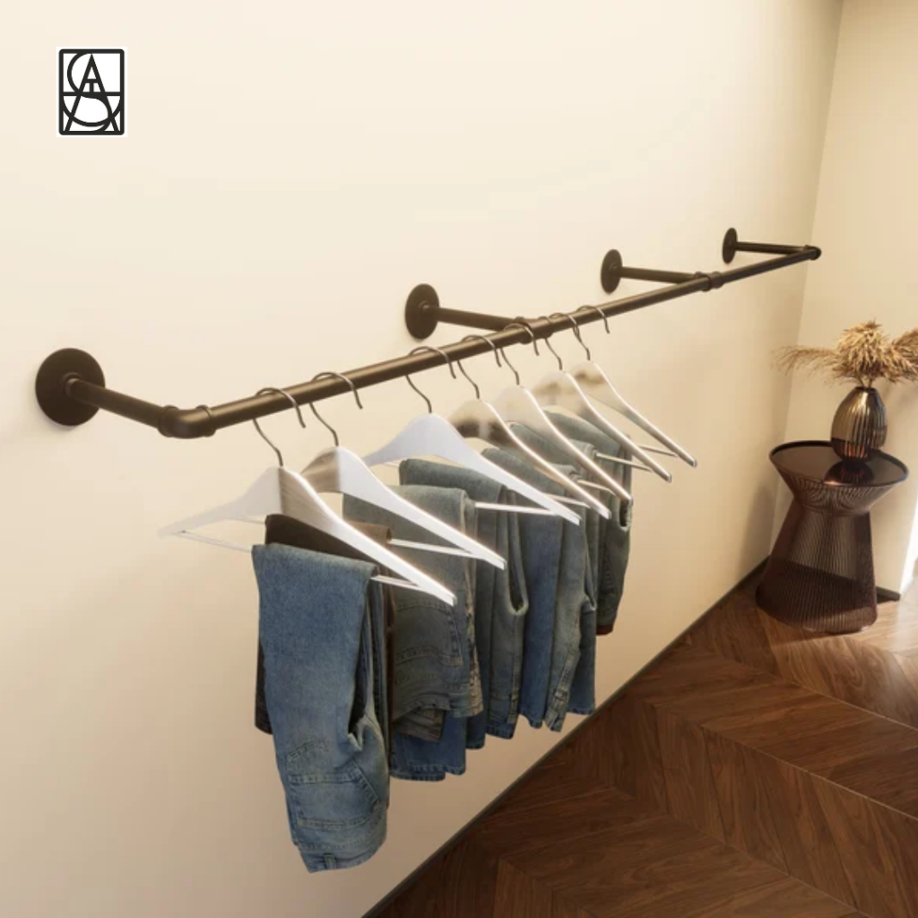 Industrial Pipe Corner Bracket clothes rail cloth hanger wall mounted ...