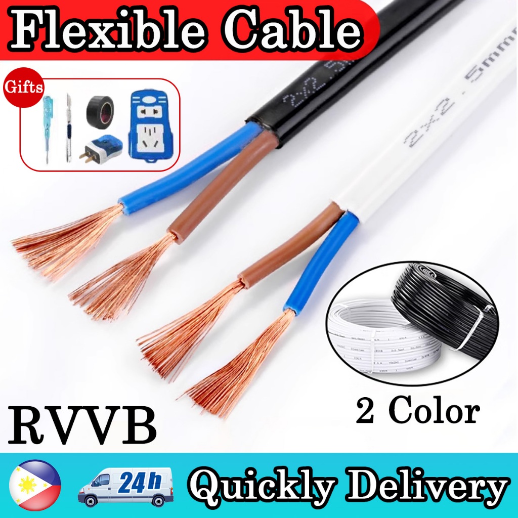2 Core Flexible Cable 100 50 20m Copper Wire RVVB Black White Power Expansion Line 4mm 2.5mm ...
