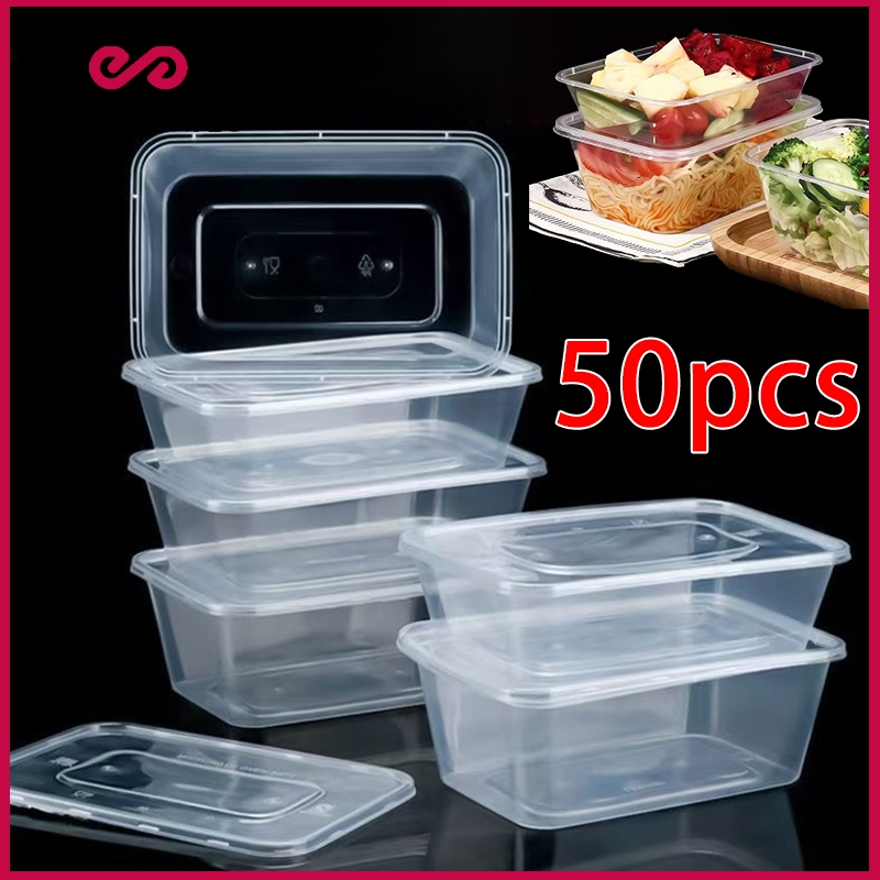 50pcs Microwavable Food Container Rectangle Disposable Plastic Fast ...