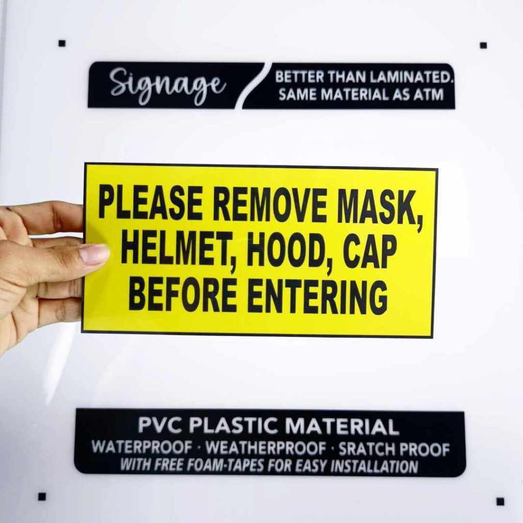 SIGNAGE - PLEASE REMOVE MASK, HELMET, HOOD, CAP BEFORE ENTERING - PVC ...