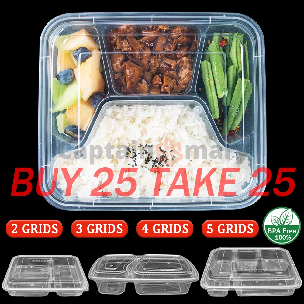 [50 pcs] Clear White Microwaveable Bento Take Out Box (2, 3, 4 and 5 ...