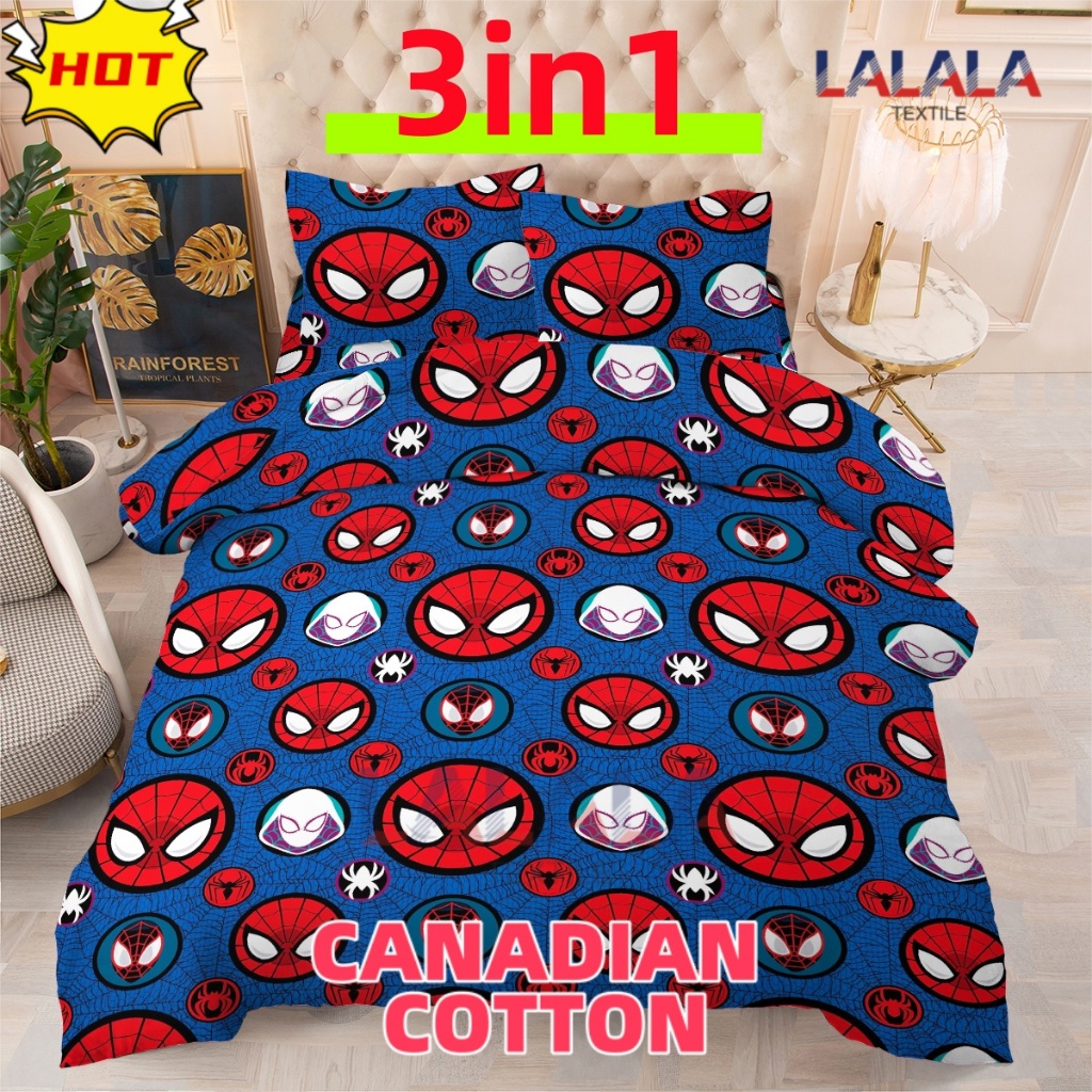 Cute Spider Man 3in1 BEDSHEET Canadian Cotton Full Garterized Bedding ...
