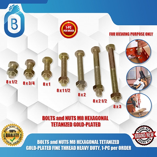 BOLTS and NUTS M8 HEXAGONAL FINE THREAD HEAVY DUTY, 1-PC per ORDER ...