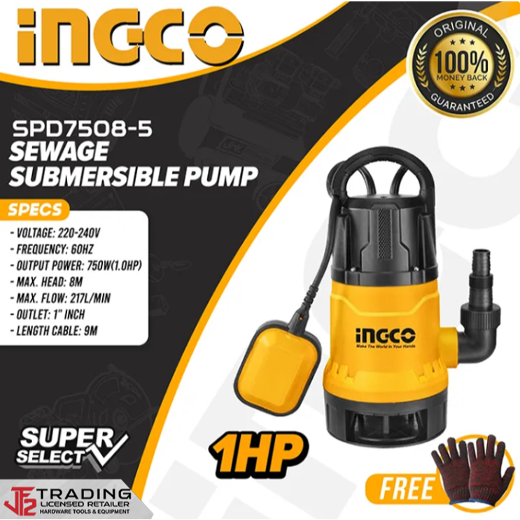 INGCO Sewage Submersible Pump Submersible 1.0HP SPD7508-5 IPT High ...