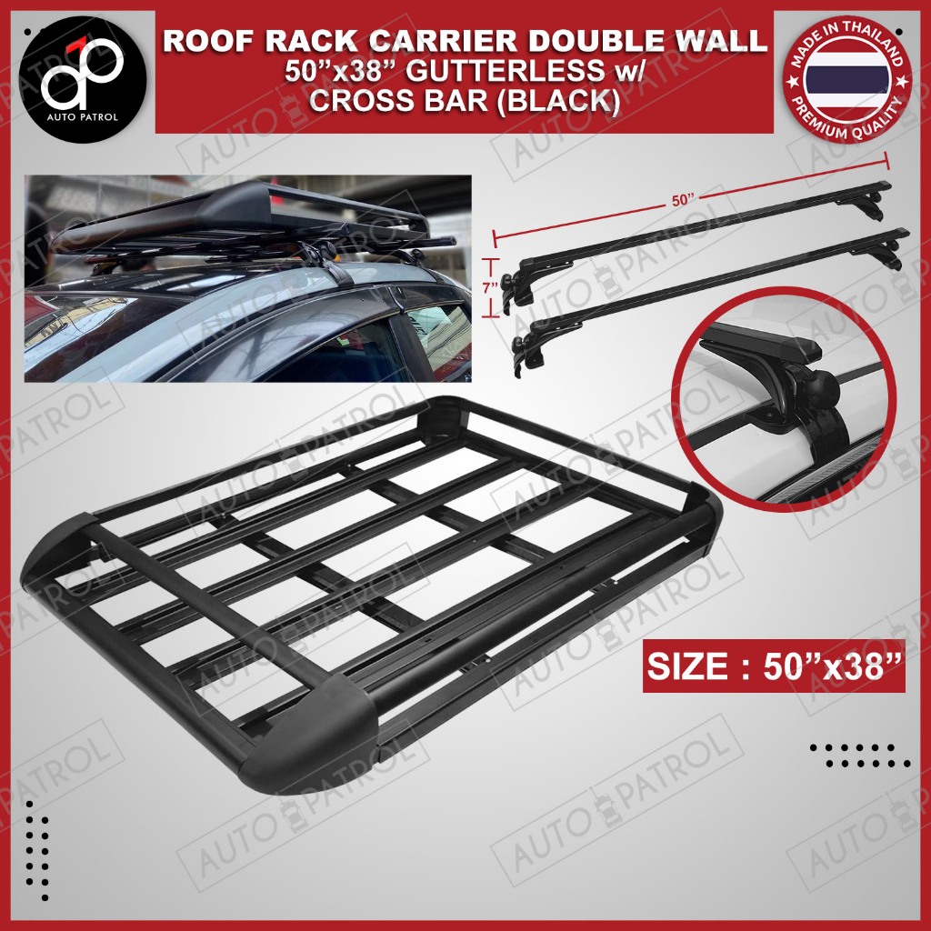 Double Wall Roof rack 50x38 inches Black with Gutterless w/ Cross bar ...