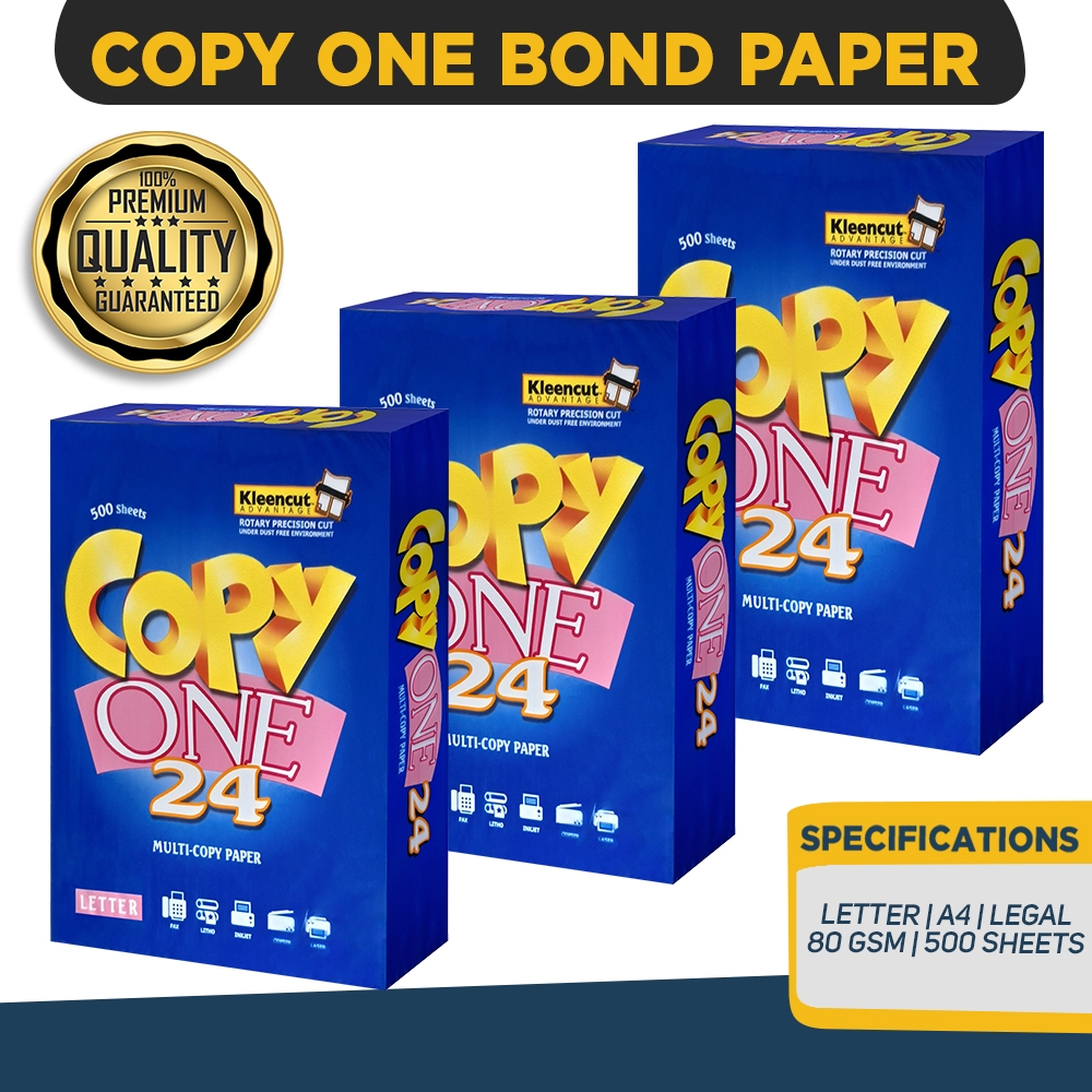 Copy One Bond Paper 80GSM (Short/A4/Long) 500sheets per ream | Shopee ...