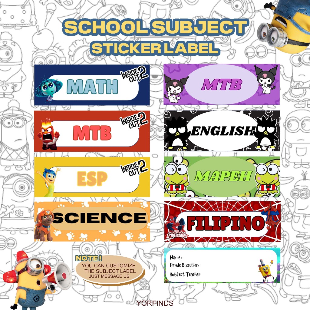 SCHOOL SUBJECT STICKER LABEL FOR NOTEBOOKS | Shopee Malaysia
