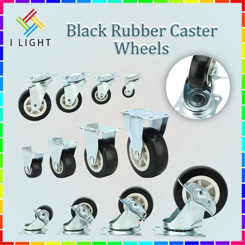 Black Rubber Caster Wheel Fixed/Rotate(No Lock/With Lock)1’’-3’’ Silent ...