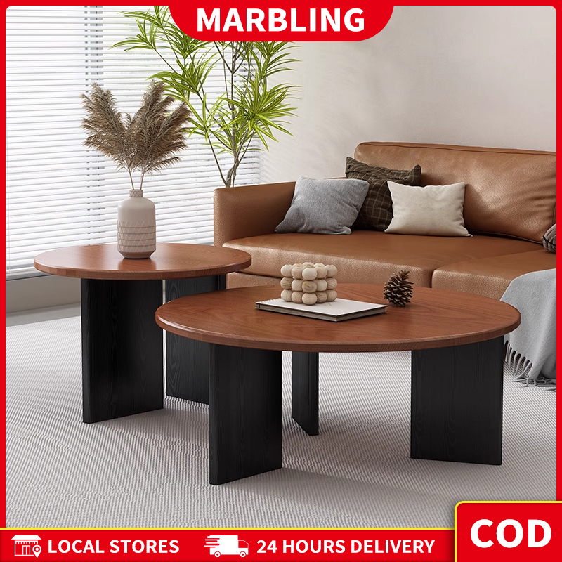 Round Coffee Table Solid Wood Living Room Center Table Side Table ...
