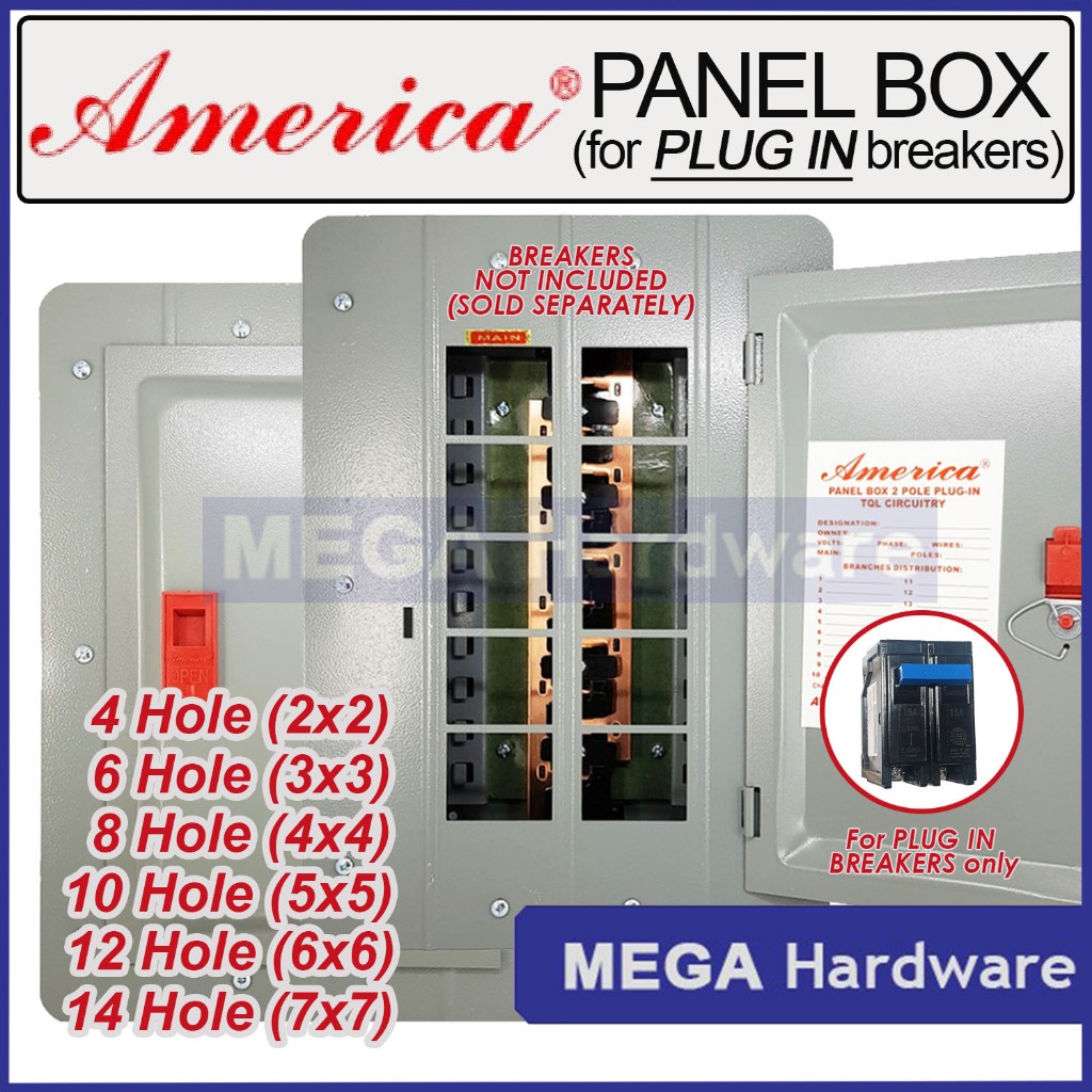 AMERICA Panel Box / Panel Board for 2-Pole Plug-In Circuit Breakers ...