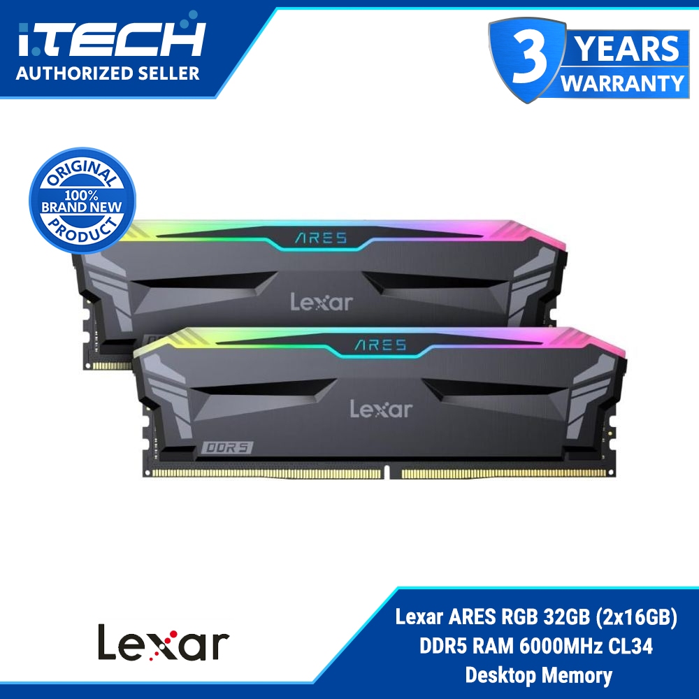 Lexar ARES RGB 32GB (2x16GB) DDR5 RAM 6000MHz CL34 Desktop Memory (LD5FU016G-R6000GDGA) | Shopee ...
