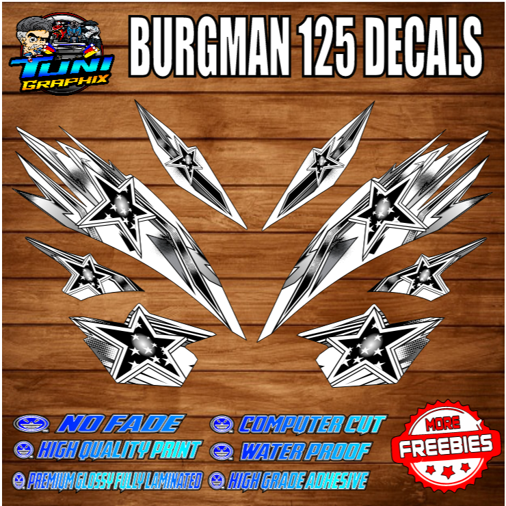 BURGMAN 125 RISING STAR DECALS (High Quality Print, Laminated ...