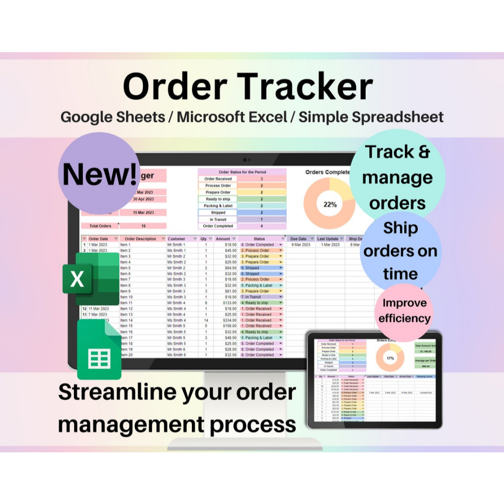 Digital Planner, Order Tracker Google Sheets Excel Template Small ...