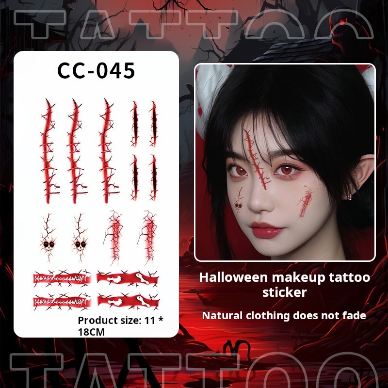 Halloween cosplay scar stickers face wound stitch wound tattoo stickers ...