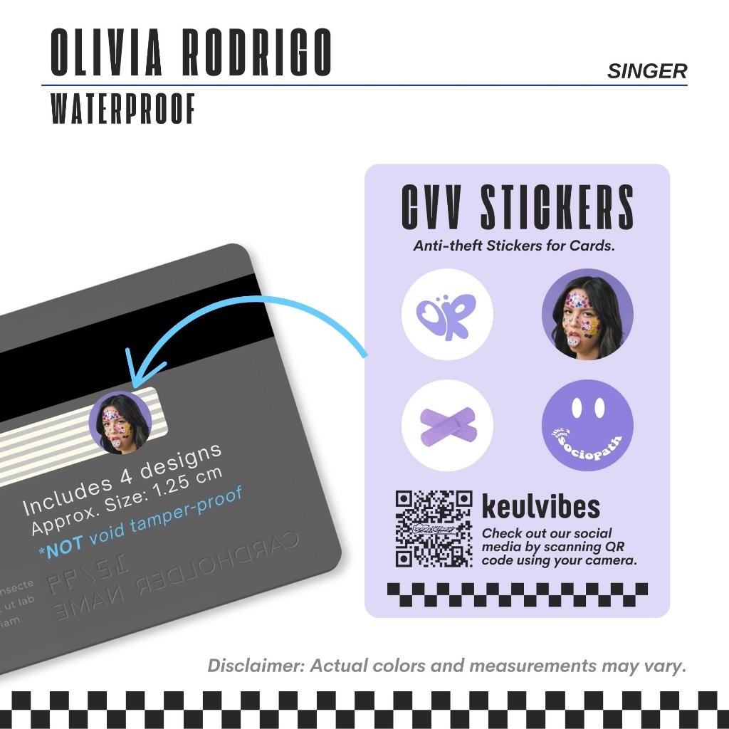 Sabrina Carpenter Olivia Rodrigo CVV Card Sticker (NOT TAMPER PROOF ...