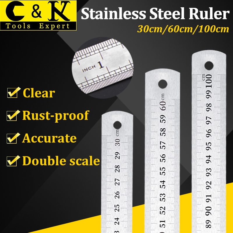 C&K Stainless Steel Ruler Dual Scale Measuring tool 30cm/ 60cm/ 100cm ...