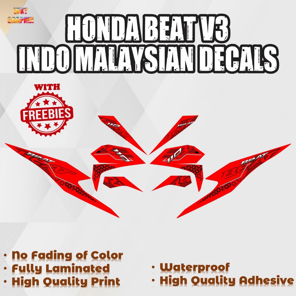 HONDA BEAT V3 INDO MALAYSIAN DECALS (WATERPROOF, LAMINATED, FADE PROOF ...