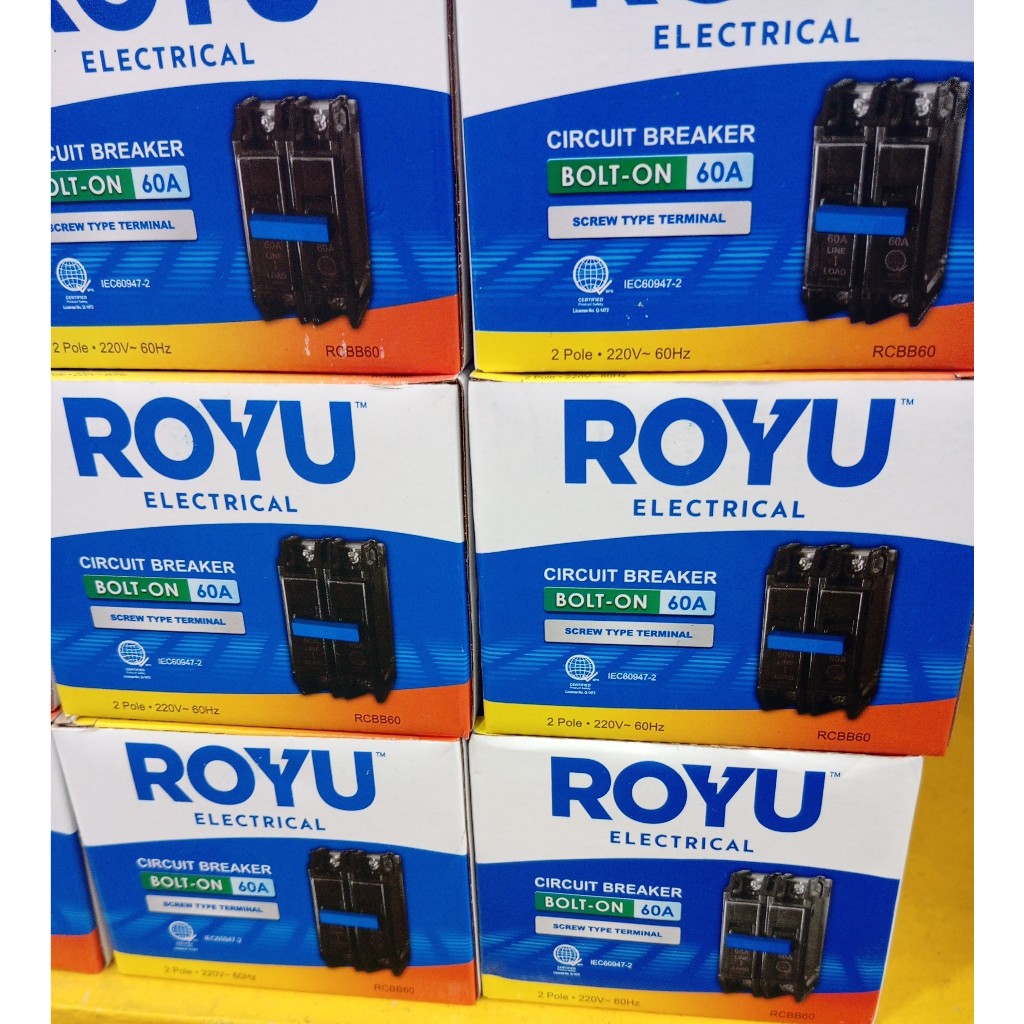 CIRCUIT BREAKER ROYU BOLT-ON TYPE ELECTRICAL 220V 2 POLES 20A, 30A, 40A ...