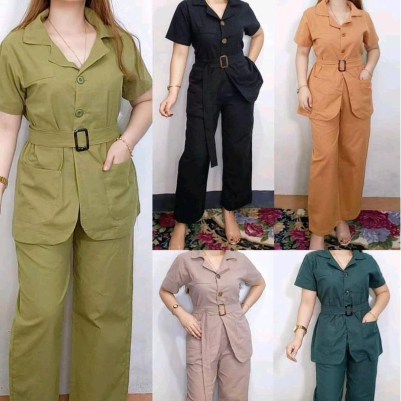 Cassandra Coords Terno Pants Set with Belt (M-semi XL) | Shopee Malaysia