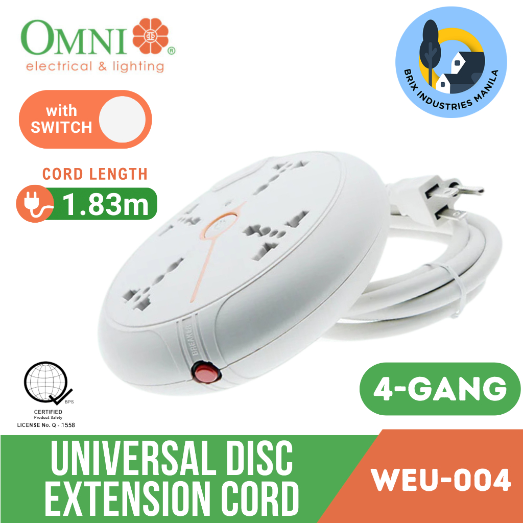 Omni Universal Disc Extension Cord 4 Gang with Switch 1.83 Meter Cord ...