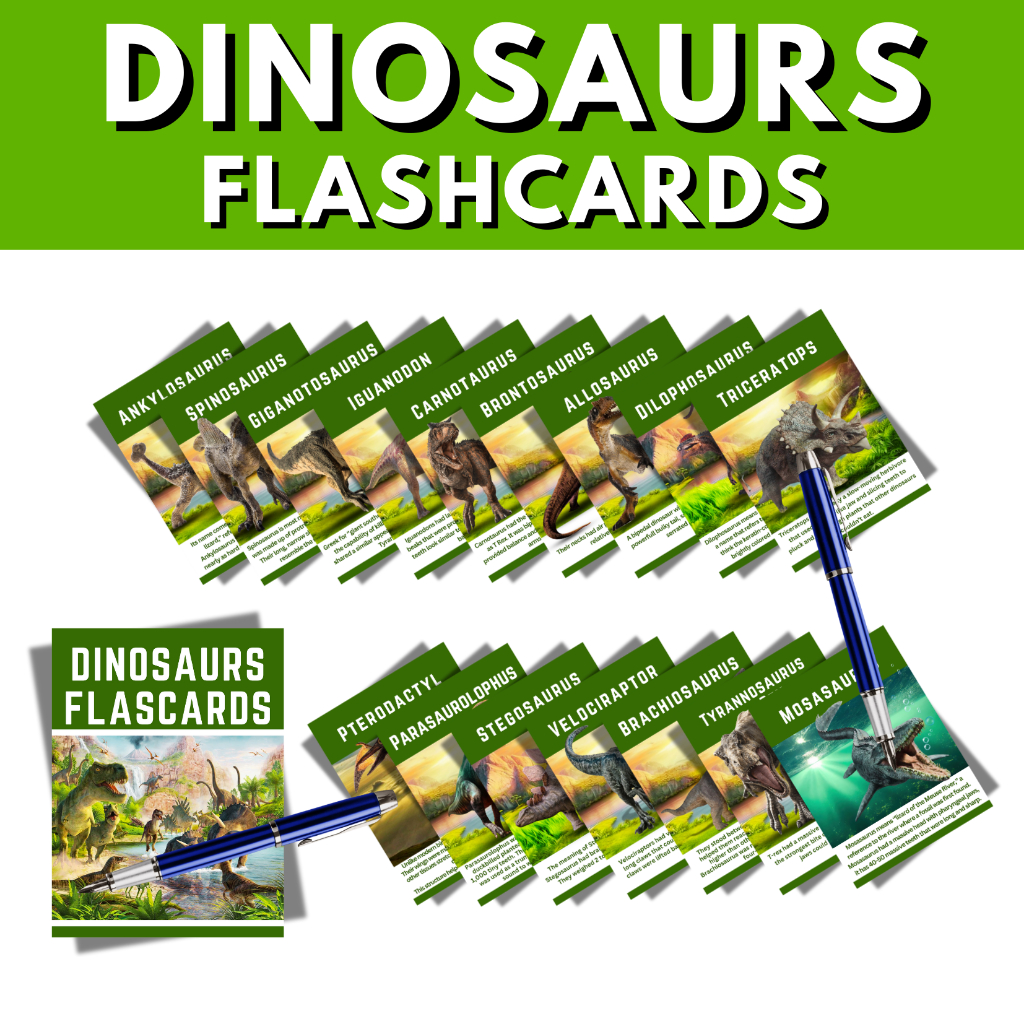 LAMINATED DINOSAURS FLASH CARDS FOR KIDS, WILD ANIMALS, SCIENCE CARDS ...