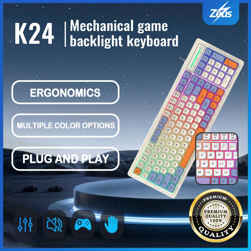 Zeus K-24 98 Keys Gaming Keyboard Rainbow Backlit Compact USB Wired ...
