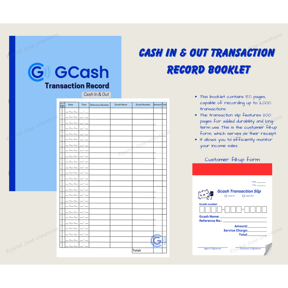 Gcash Cash In & Out Transaction Record Booklet with 200pages customer ...