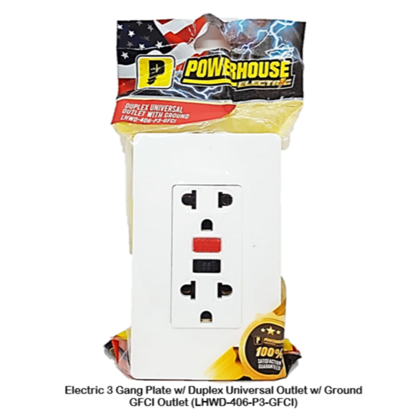 Powerhouse Electric 3 Gang Plate with Duplex Universal Outlet w/ Ground ...