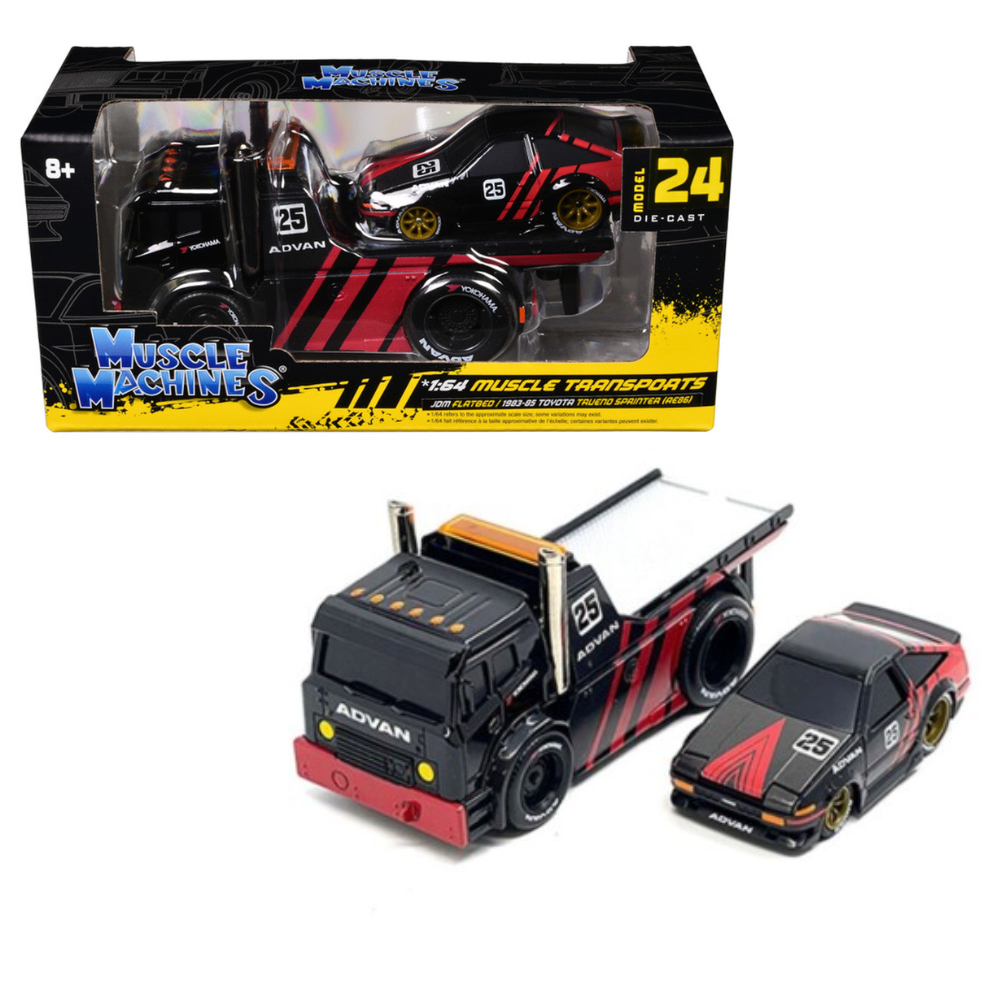 Muscle Machines 1/64 Scale JDM Flatbed Trailer and Toyota Trueno Sprinter Die-cast Car 11557 ...