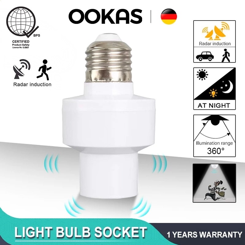 OOKAS E27 Radar Sensor LED Light Bulb Base Socket Sensor Lamp Holder ...