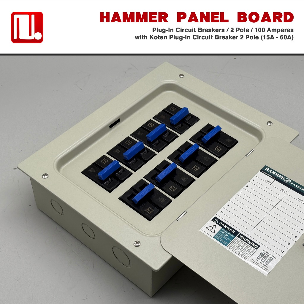 Hammer Panel Board 100A with Koten Plug-In Circuit Breakers 15A-60A 2 ...