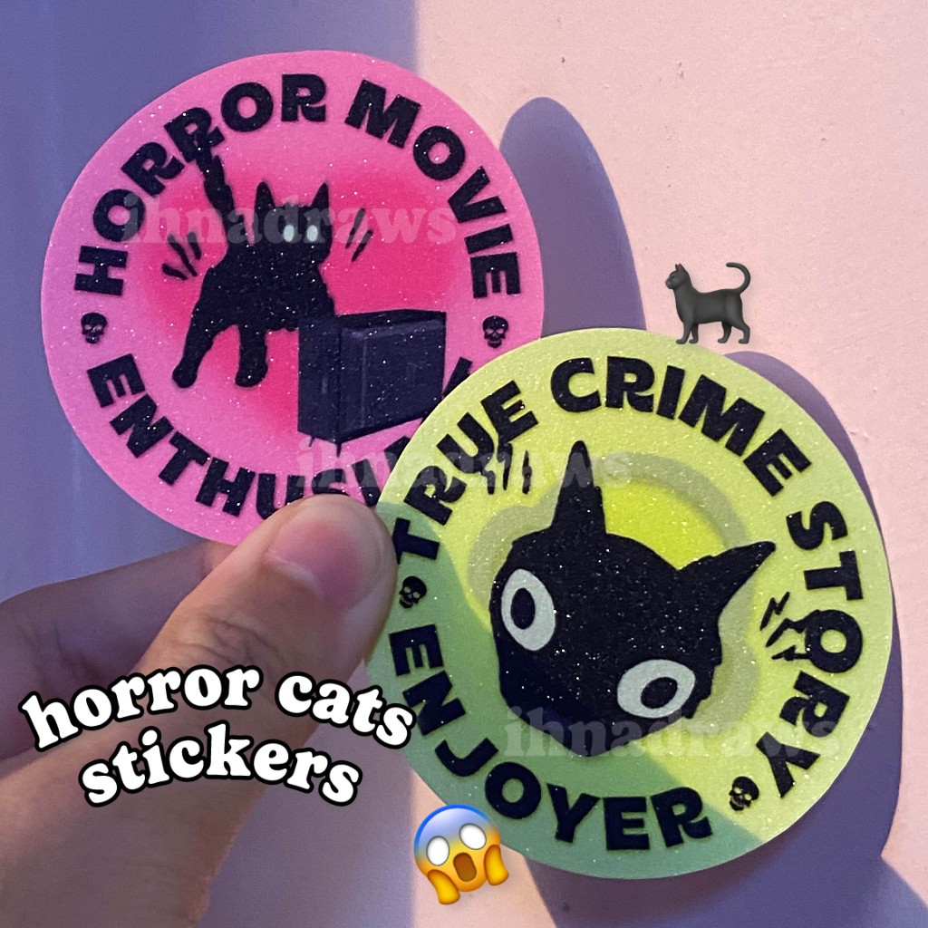 Horror Cats Stickers (True Crime Horror Movie badge creepy spooky cute ...