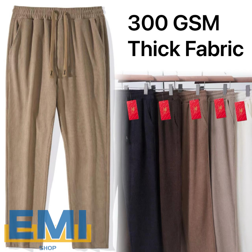Corduroy Pants For Men Stripe Texture Korean Khaki Baggy Straight Cut ...