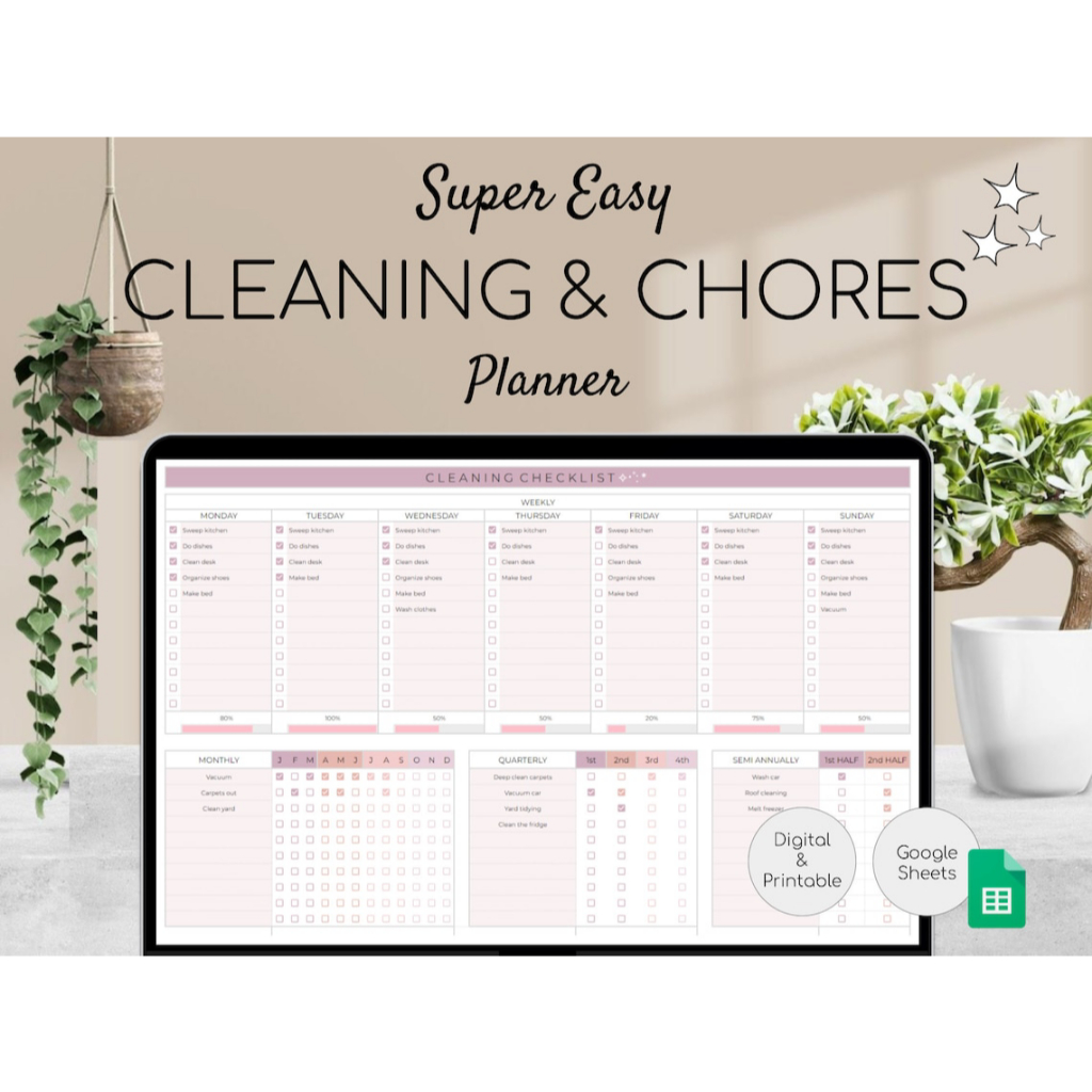 Digital Planner, Weekly Cleaning Checklist | Monthly, Yearly Chore ...