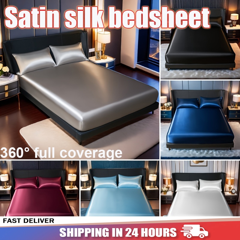 Satin Silk Fitted Bed Full Garterized Sheet Soft Cool Touch Bed sheet ...