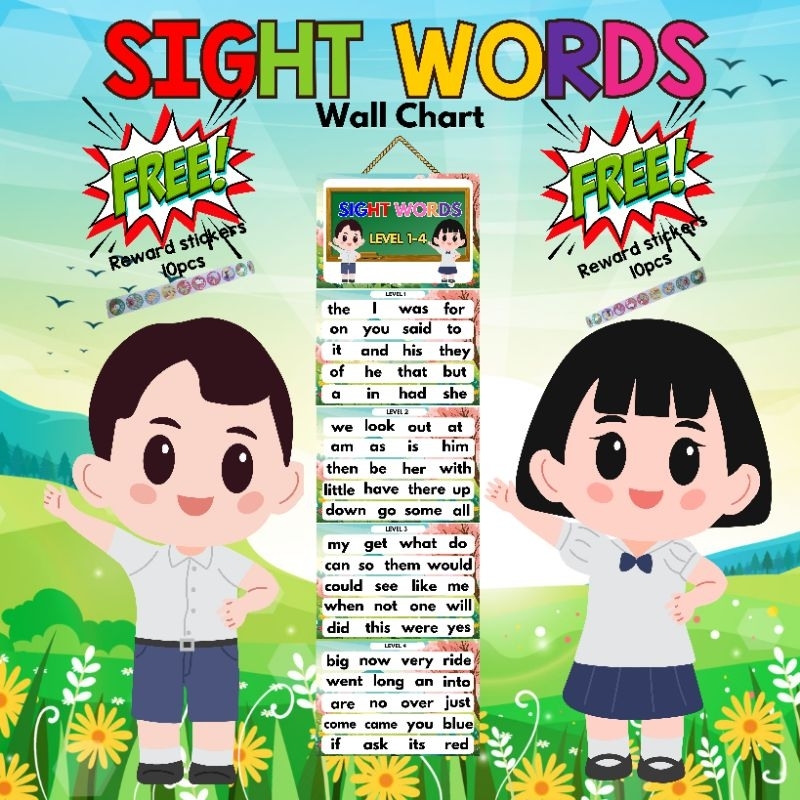 Sight Words level 1-4 hanging charts | Shopee Malaysia