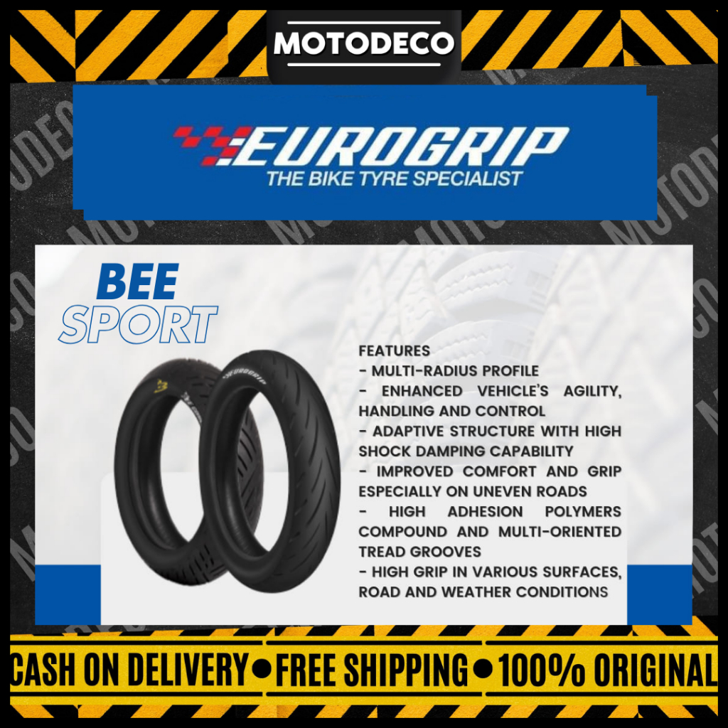 EUROGRIP (BEE SPORT) Motorcycle Tires Made In India Tubeless FREE PITO & SEALANT | Shopee Malaysia