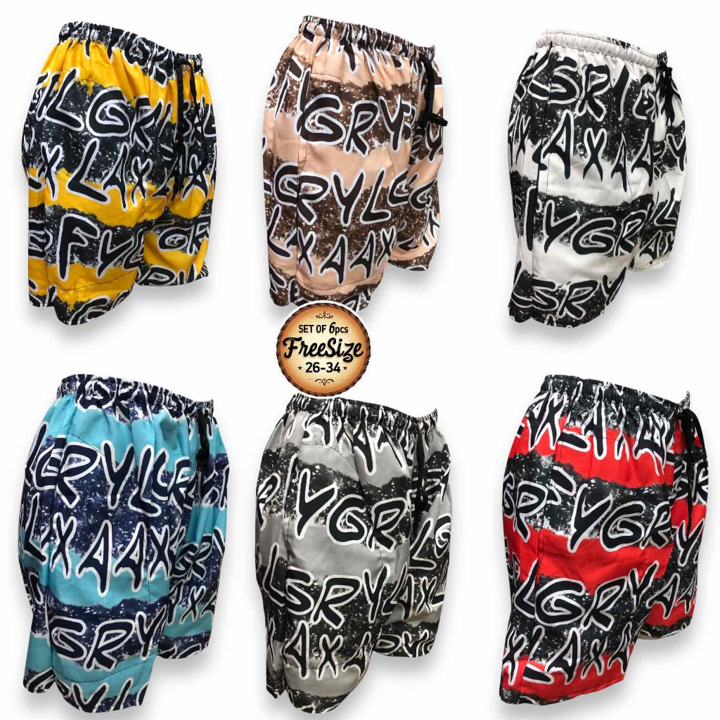 (SET OF 6PCS) TRI-COLORS TASLAN SHORT WITH ONE SIDE POCKET (FREESIZE 26 ...