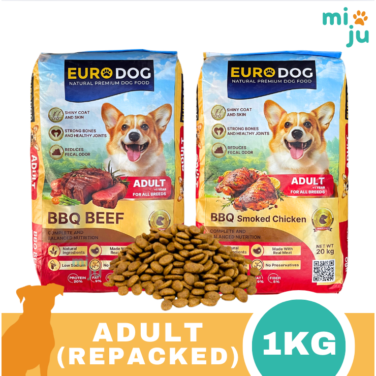 EURODOG Adult Dog Food 1kg Repacked (BBQ Smoked Chicken/BBQ Beef) - For ...