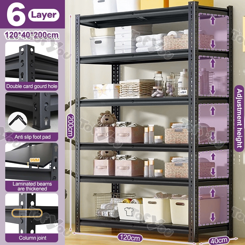 6 Layer Metal Rack Stainless Rack Boltless Organizer Steel Rack Shelf ...