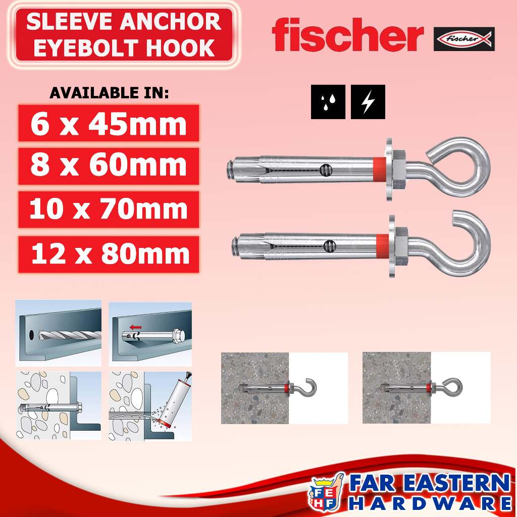 FISCHER FSL Sleeve Anchor Eye Bolt | Hook with Hexagonal Nut DIY | Shopee Malaysia